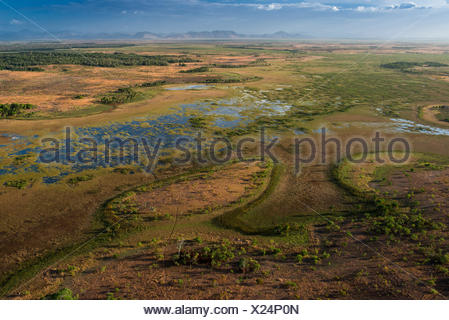 Aerial view of Rupununi river, Rupununi savanna, Guyana, South Stock ...