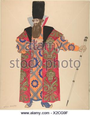 Costume Study for a Robed, Bearded Boyar with Staff, Pavel Petrovic ...