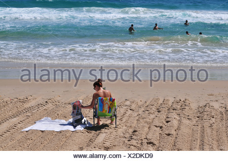 Israel, Haifa, Carmel Beach, Israelis go to the Beach on a warm, sunny ...