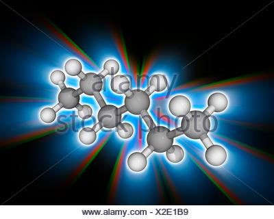 Hexane. Molecular model of the straight-chain alkane hydrocarbon Stock ...