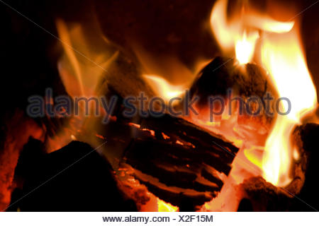 Peat fire burning in fireplace at the Croft House Museum / Crofthouse ...