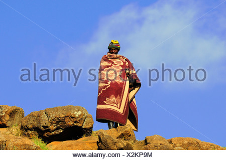 Basotho people local locals native natives near Semonkong Lesotho Stock ...