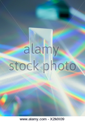 White light being refracted as it passes through a triangular prism ...