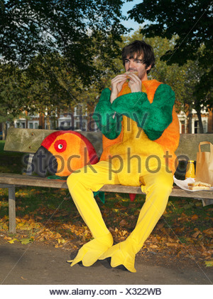 Man dressed in bird costume, Mickey’s Jammin Jungle Parade, Animal ...