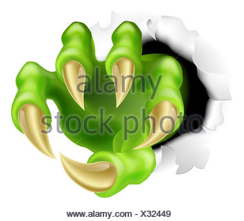Monster claw ripping, tearing or scratching through the background ...