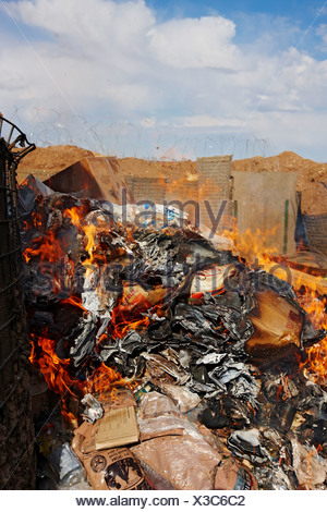 Burning Trash in Trash Pit Austere Remote U.S. Marine Corps Combat ...