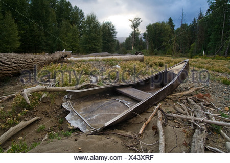 A broken canoe on the Cle Elum River in Central Washington Stock Photo ...