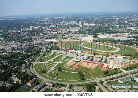 Aerial view of the Red Mile racetrack and downtown Lexington, KY Stock ...