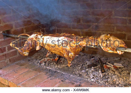 A whole lamb roasting on a spit for the Greek Easter Stock Photo - Alamy