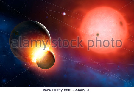 Future red giant Sun, artwork. View from Earth of the red giant Sun ...