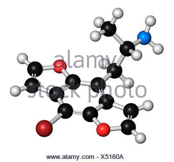 Bromo-dragonFLY hallucinogenic drug, molecular model. Atoms are Stock ...