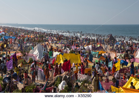 India, Tamil Nadu, Mamallapuram, Masi Magam festival on the beach Stock ...