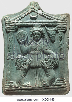 A Roman Cybele votive plate,2nd/3rd century AD. Bronze with bright ...