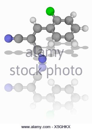 CS gas. Molecular model of 2-chlorobenzalmalononitrile Stock Photo ...