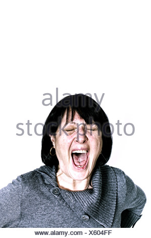 aged woman scared, have fear face. Emotion and feelings Portrait ...