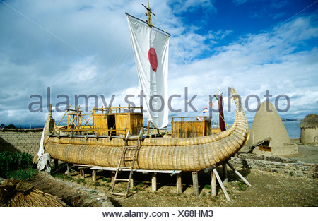 Thor Heyerdahl's second papyrus reed boat, the 'RA II' is taken to ...