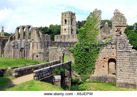 Fountains Abbey, medieval Cistercian monastery, monastic ruins Stock ...
