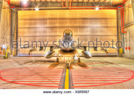 F-16, loaded with live weapons, in alert hangar, Buckley Air Force ...