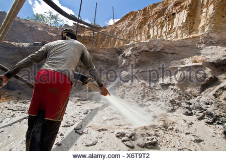 Hydraulic gold mining in Amazon rain forest Brazil high-pressure jets ...