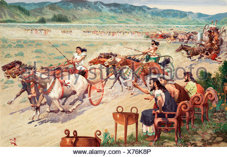 Ancient Greeks race while running in armour and carrying a shield Stock ...