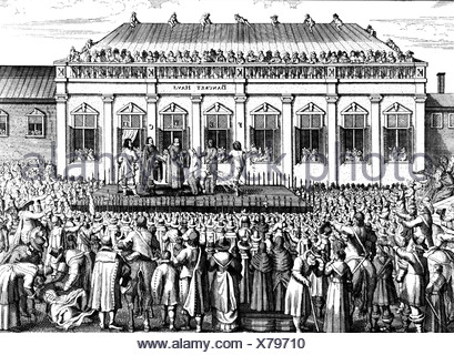 The execution of Charles I, 1600 - 1649, in front of the Whitehall ...