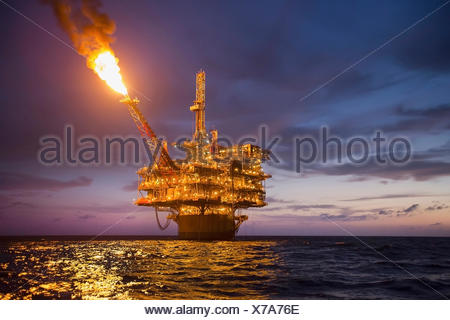 Flame coming off perdido oil rig in gulf of mexico;Corpus christi Stock ...