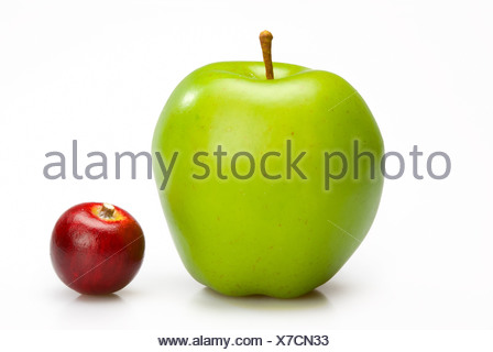 Big and small apples. Two ripe apples, red and green isolated on Stock ...