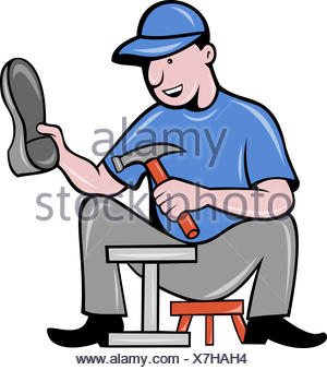 illustration of a shoemaker , cobbler shoe repair working on isolated ...