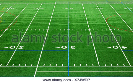 American football field markings on sideline of astro-turf field Stock ...