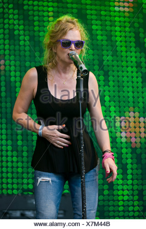 Inga Humpe singing at the performance of her band "2raumwohnung" in ...