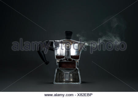 Cross section of an espresso coffee maker, coffee and a cup Stock Photo ...