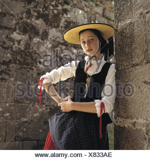 Young woman in traditional Galician clothing Santiago De Compostela ...