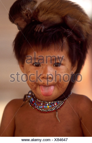 Arara Indigenous People, Amazon rain forest, Brazil. Hunter using cow ...