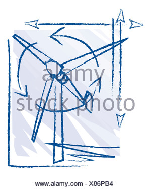 Wind turbine, technical drawing, illustration Stock Photo - Alamy