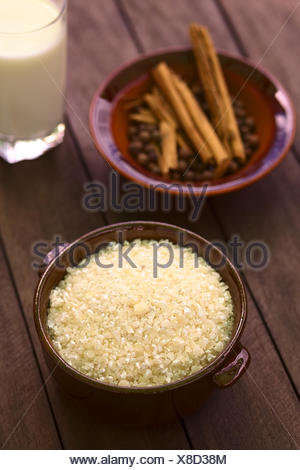 Raw Ecuadorian morocho (coarsely ground white corn) which is used in ...