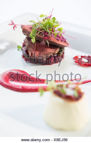 Beetroot and beef plated in a fine dining restaurant Stock Photo - Alamy