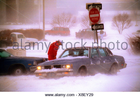 Cars stuck along the road due to heavy snow Blizzard help cold Stock ...