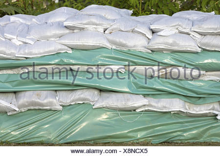 Wall of Sandbags and Tarp for Flood Protection Stock Photo - Alamy