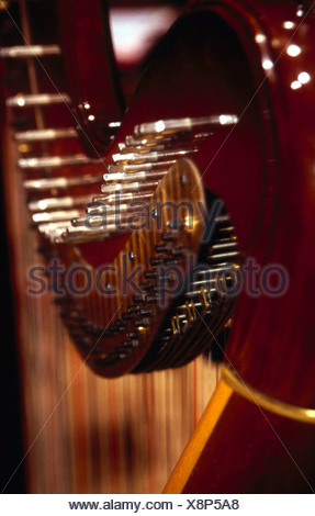 Heart shaped harp. Tuning pegs of modern concert harp, showing the ...