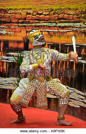 Hanuman, the white monkey-general, during the traditional Cambodian ...