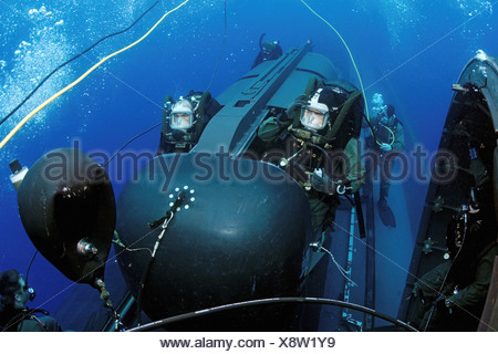 Members SEAL Delivery Vehicle Team Two Works Topside on Training Stock ...