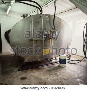 Dairy farming, bulk milk tank outside rotary parlour, Dumfries Stock ...