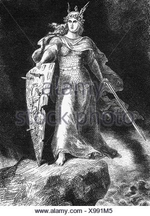 Germania, personification of the German Nation, wood engraving by Stock ...
