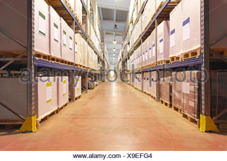 Pallets of paper in printing warehouse Stock Photo - Alamy