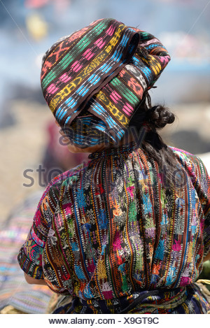 Quiche Maya Woman at the Chichicastenango Market in traditional woven ...