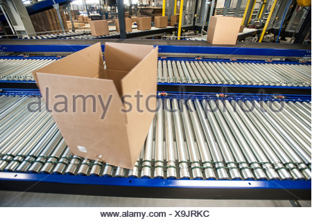 Empty conveyor belt of production line, part of industrial equipment ...