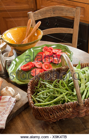 Large rustic French country kitchen with old ceiling beams Stock Photo ...