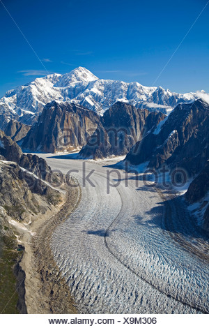 Aerial view of Ruth Glacier and Great Gorge near Denali, Alaska, USA ...