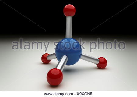 Ball-and-stick model of methane (CH4) with the periodic table of Stock ...