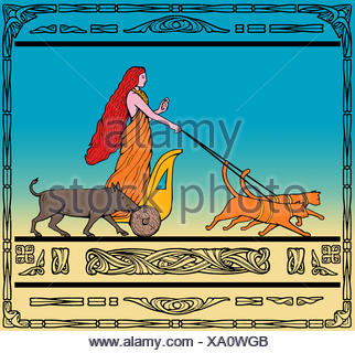 Freya Norse goddess riding chariot cat boar Stock Photo: 102932911 - Alamy